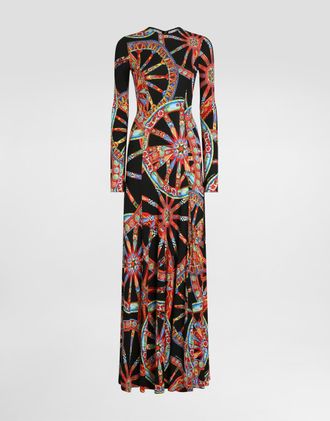 Dolce & Gabbana Langes Kleid Aus Viskosejersey Mit Carretto-print - Frau Kleider Multicolor 40