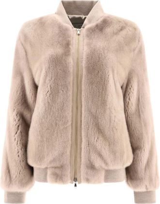 Giovi Pellicce Giovi, Femme, Vestes, Beige, Taille: 36 FR Mink Fur Bomber Jacket