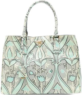 Prada Hobo Bags - Medium Saffiano Floral Print Galleria Satchel - Gr. unisize - in Gr&uuml;n - f&uuml;r Damen