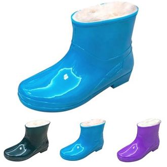 Generic Bottes de pluie courtes en caoutchouc pour femme - Chaudes et confortables - Doublure en peluche - Bout rond - Imperm&eacute;ables - Antid&eacute;rapantes, bleu, 39