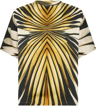 Roberto Cavalli Homme, Tops, Multicolore, Taille: XL T-Shirt Imprim&eacute; Ray Of Gold