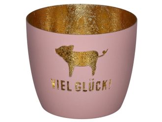 Giftcompany Madras Windlicht M Viel Gl&uuml;ck rosa/Gold 8,5cm