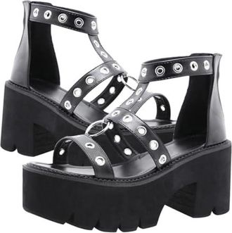 Garneck Sandales &agrave; Talons Hauts pour Femme Design Ajour&eacute; avec Anneau M&eacute;tallique Bout Ouvert Confort Antid&eacute;rapant pour Mariage et Soir&eacute;e Noire