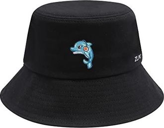 ZLYC Chapeau de pêcheur brodé Unisexe à la Mode Chapeau dété Chapeau dextérieur pour Adolescents, Dauphin Noir, Taille Unique