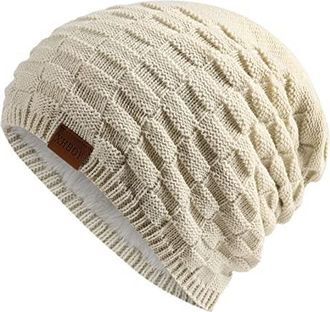 Generic Chapeau tricot&eacute; en laine chaude faite &agrave; la main pour femme - Coupe-vent - Chapeau de trappeur pour femme, blanc, Taille unique
