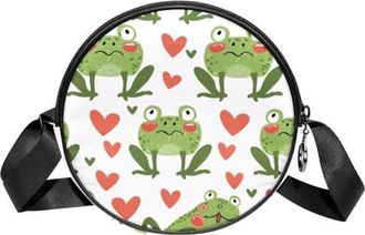 Generic Sac &agrave; bandouli&egrave;re rond pour femme, grenouilles, coeurs, petit sac &agrave; bandouli&egrave;re avec fermeture &eacute;clair, bretelles r&eacute;glables, sac &agrave; main rond d&eacute;contract