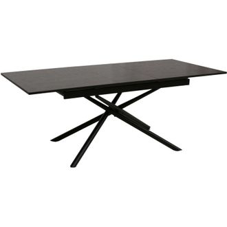 Hhg [NEUWERTIG] Esszimmertisch HHG-191, Ausziehtisch Esstisch, Eisen MDF ausziehbar 160-200x90cm Stein-Optik schwarz