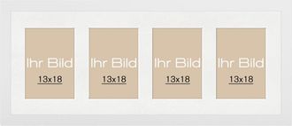 Bildershop-24 Bilderrahmen Collage Monza Wei&szlig; (matt) 64x27cm mit Vier Passepartout-Ausschnitten 13x18cm in Reinwei&szlig; Fotorahmen, Wechselrahmen, Posterrahmen, Puzzler