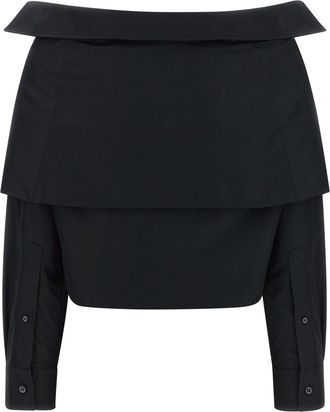 Balenciaga Off-the-Shoulder Crop Blouse - Black