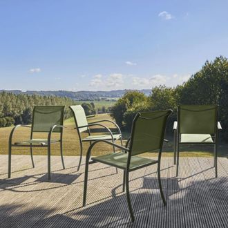 Sweeek Lot de 4 fauteuils de jardin AMARA en aluminium et textilene kaki. 62 x 55 x 84 cm