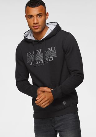 Bruno Banani Kapuzensweatshirt BRUNO BANANI, Herren, Gr. XXL (60/62), schwarz, angeraute Sweatware, Obermaterial: 60% Baumwolle, 40% Polyester, bedruckt, schmal, B