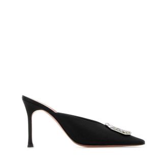 Amina Muaddi Femme, Chaussures, Noir, Taille: 36 1/2 EU Talons Aiguilles Noirs avec Boucle en Cristal