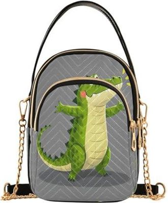Mnsruu Petit sac &agrave; bandouli&egrave;re en cuir pour femme Motif crocodile Gris