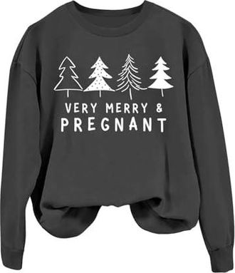 Generic 2026 Nouveaux sweats de No&euml;l pour femmes tr&egrave;s joyeux enceintes chemises graphiques de No&euml;l mignonnes mamans pulls de No&euml;l, gris fonc&eacute;, XXL