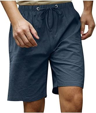 Generic Short en coton et lin pour homme - Style d&eacute;contract&eacute; - Solide - Avec poche - Tendance - L&eacute;ger, bleu marine, XXL