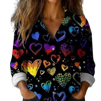 Generic Chemisier pour femme avec boutonni&egrave;re, id&eacute;al pour Thanksgiving, la Saint-Valentin et dautres occasions. Chemisier &agrave; manches longues T-shirt cool, BK1.