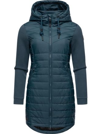 Ragwear Damen Übergangsmantel Lange leichte Steppjacke mit Kapuze und weichen Ärmeln Lucinda Long Petrol24 Gr. L
