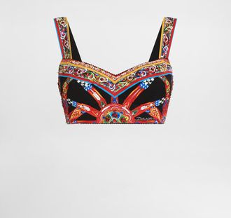 Dolce & Gabbana Bustier-top Aus Charmeuse Mit Carretto-print - Frau Blusen Und Tops Mehrfarbig 36