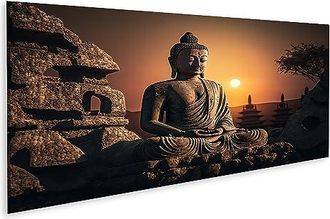 Islandburner Tableau sur toile Statue de Bouddha coucher de soleil Bouddha Purnima Vesak jour Cadre Affiche Poster Murale Tableaux
