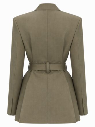 Victoria Beckham Tailored Wool Blend with Belt Blazer - Green