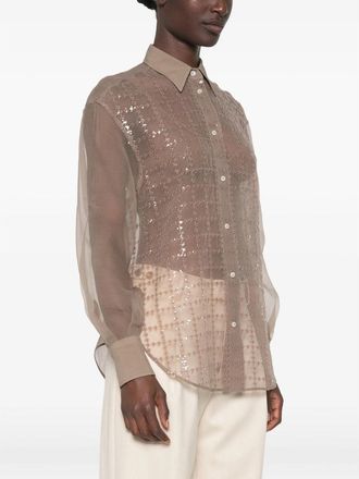 Brunello Cucinelli Sequin-Embellished Shirt - Brown