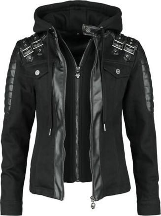 Rock Rebel by EMP Femme veste de motard noire en jean avec d&eacute;tails en similicuir M