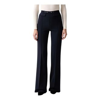 Elisabetta Franchi Pantalon Palazzo en Cr&ecirc;pe Double - Femme - Pantalons - Bleu - Taille: 44 FR