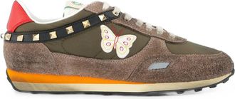 Valentino Garavani Stud Up Sneaker In Split Leather And Nylon With Butterfly Embroidery