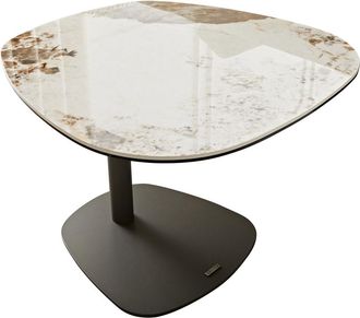 DELIFE Beistelltisch Elenya Keramik Minas Melange Wei&szlig;-Beige 60x60 cm Gestell Effektfinish Titan