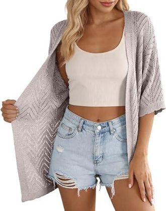 Generic Robe boh&egrave;me &eacute;l&eacute;gante &agrave; manches courtes pour femme, kimono en tricot l&eacute;ger, gris, XS