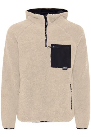 11 Project PRRone Herren Teddy-Pullover Teddy-Jacke &Uuml;bergangsjacke mit Kapuze hohem Kragen Brusttasche Rei&szlig;verschlusstaschen Regular fit, Gr&ouml;&szlig;e:XXL, Farbe:Oatmea