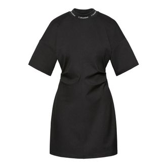 Calvin Klein Jeans Robe T-shirt en maille interlock &agrave; logo - Femme - Robes - Noir - Taille: 40 FR