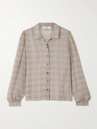 Frame Denim The Plaid Staple Gathered Checked Silk-chiffon Shirt - Neutrals
