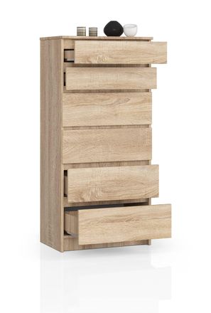 Generic BDW Kommode mit 6 Schubladen, Sideboard, Multifunktionsschrank, Wohnzimmer, Esszimmer, Schlafzimmer 60x130x40cm (Sonoma Eiche)