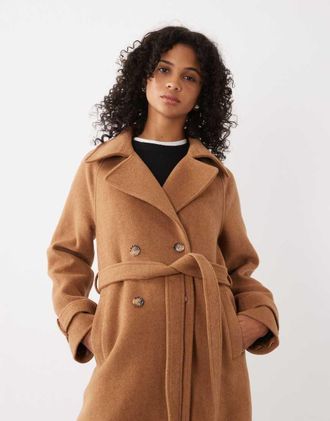 Abercrombie & Fitch trench-coat ceintur&eacute; en m&eacute;lange de laine couleur camel-Neutre