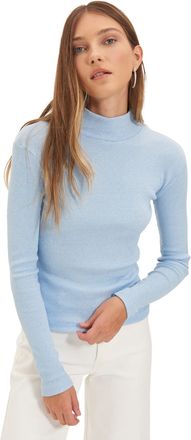 Trendyol Trendyol Damen Trendyol Turtcheck Flyillat Knitted Blouse, Blau, S EU