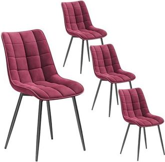 Woltu 4X Chaise de Salle &agrave; Manger Chaise de Cuisine Assise rembourr&eacute;e en Velours &eacute;pais Pieds en m&eacute;tal,Bordeaux