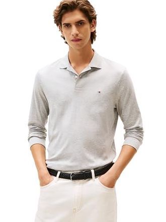 Tommy Hilfiger Polo décontracté à Manches Longues pour Homme en Coton Liquide, Gris Clair chiné, Taille XL