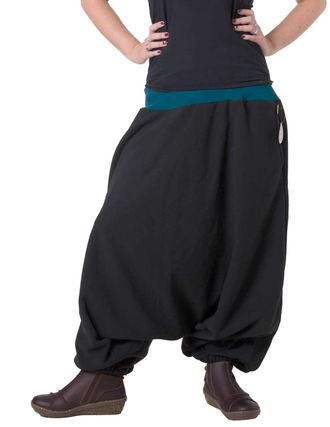 vishes Alternative Bekleidung - Haremshose aus Fleece Einheitsgr&ouml;&szlig;e/Lange Gr&ouml;&szlig;e schwarzt&uuml;rkis 40-48