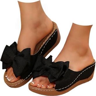 Generic Pantoufles d&eacute;t&eacute; pour femme avec noeud ouvert - Sandales plates antid&eacute;rapantes pour la douche, la plage, la piscine - Confortables et respirantes - Ave