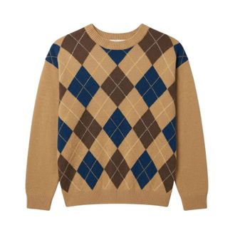 Dunst Argyle Rundhals-Pullover - - Knitwear - Herren - Beige - L