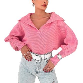Generic Pull d&eacute;contract&eacute; &agrave; manches longues et col en V pour femme, coupe d&eacute;contract&eacute;e, blanc, taille M pour un usage quotidien, le travail et les vacances, ro