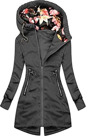 Generic Vestes tendance &agrave; capuche pour femmes 2026 avec fermeture &eacute;clair et poche de couleur unie, gris, XXL
