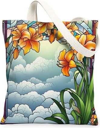 Generic Sac fourre-tout en toile r&eacute;utilisable pour le shopping, 33 x 38 cm, motif floral amusant pour femme, motif floral amusant et esth&eacute;tique, d&eacute;coration ca