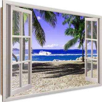 Feeby Wandbilder Wohnzimmer 60x40 cm, Deko Paneel Bilder, Bilder für Schlafzimmer, Echter Gemalter Effekt, Moderne Wanddeko, Gemälde - Fensterblick Meer, Sa