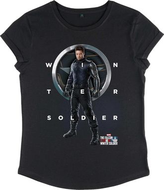 MARVEL Damen The Falcon And The Winter Soldier Winter Soldier Grid Text Womens Rolled Sleeve T-shirt, Schwarz, S