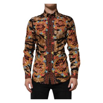 Dolce & Gabbana Cotton Tiger Carretto Langarmhemd - - Shirts - Herren - Mehrfarbig - L