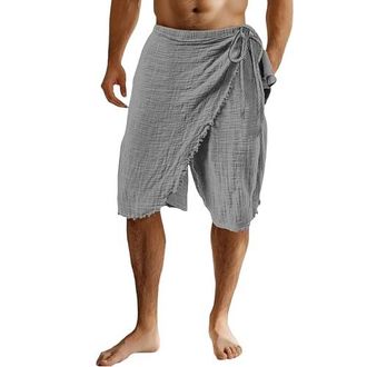 Generic Short Plage Homme - Short Lin Homme &Eacute;t&eacute; Respirant Pantalon Courte Couleur Unie Pantalon Stretch Coton Trousers Taille Elastique Lacets Trousers DExt&eacute;r