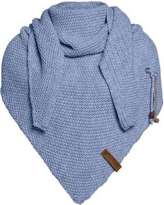 Knit Factory Coco Châle Tricoté - Foulard Triangle - Foulard femme pour lautomne et lhiver - Écharpe Femme - Châle Femme - 100% Fabriqué en Europe - Indigo - 190x8