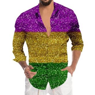 Generic Chemise disco pour homme - Tenue des ann&eacute;es 70 - Chemise &agrave; paillettes - Manches longues - Brillant - Chemise daffaires color&eacute;e - Chemise de loisirs po